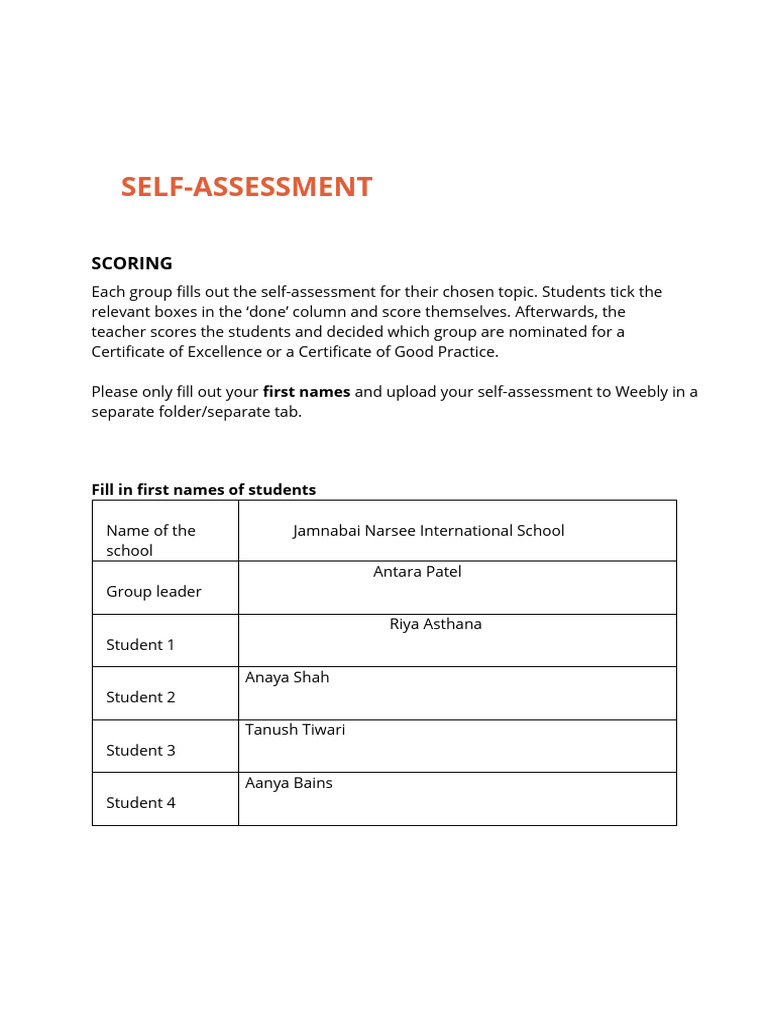 Self Assessment Sheet 2023-24 | PDF | Cognition | Human Communication