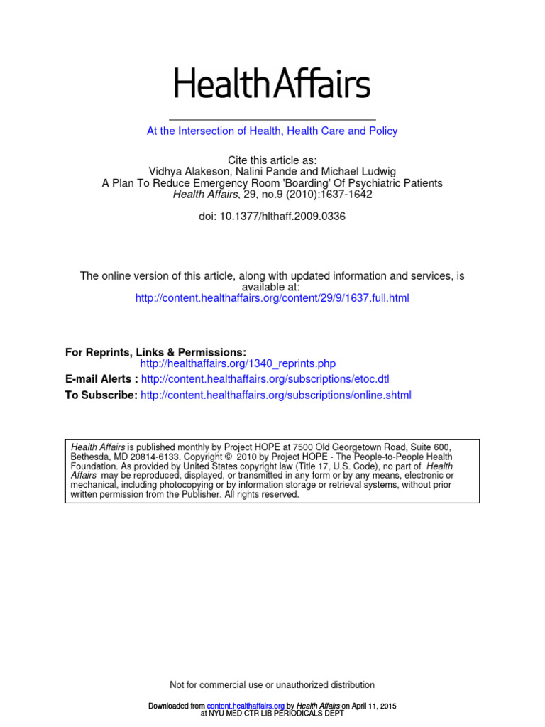 Reducing ER Boarding of Psych Patients - Alakeson2010 | PDF | Emergency ...