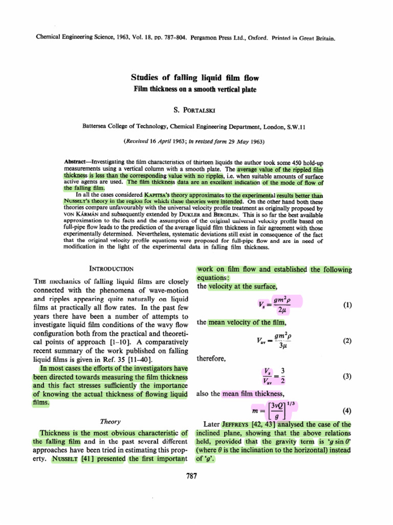 (1963-1) Studies of Falling Liquid Film Flow Film Thickness On A Smooth ...