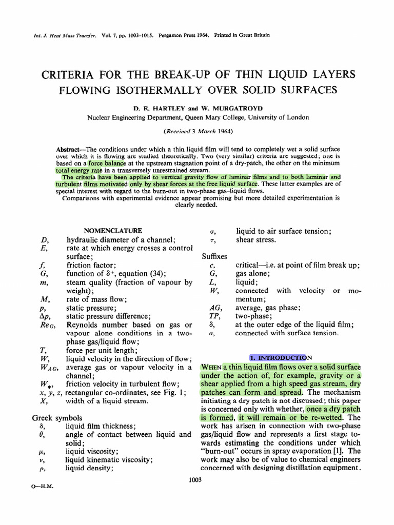 (1964-1) Criteria For The Break-Up of Thin Liquid Layers Flowing ...