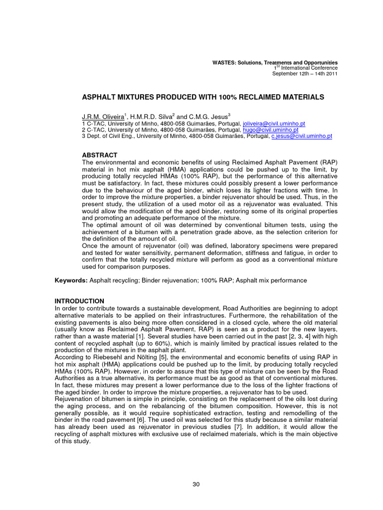 Asphalt Mixtures Produced With 100 Recla | PDF | Building Materials | Physical Sciences