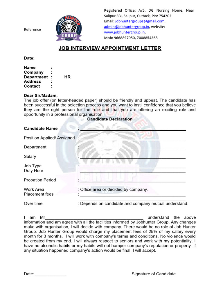Job Interview Appointment Letter | PDF