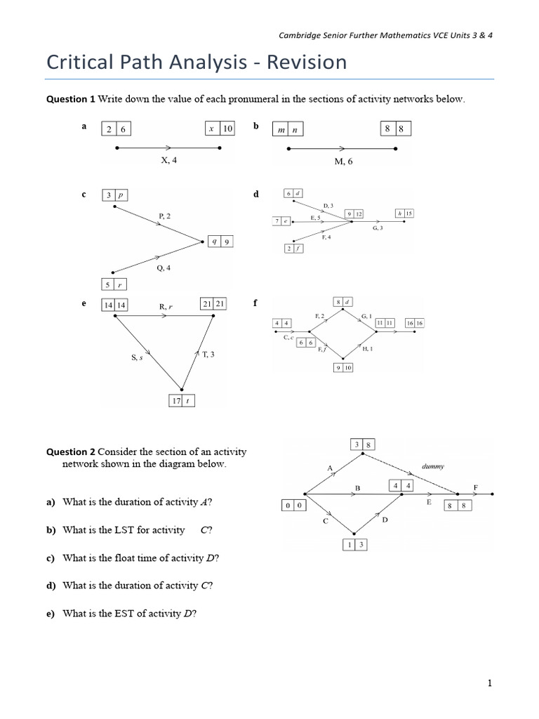 Critical Path Analysis Practice Questions | PDF | Theoretical Computer ...