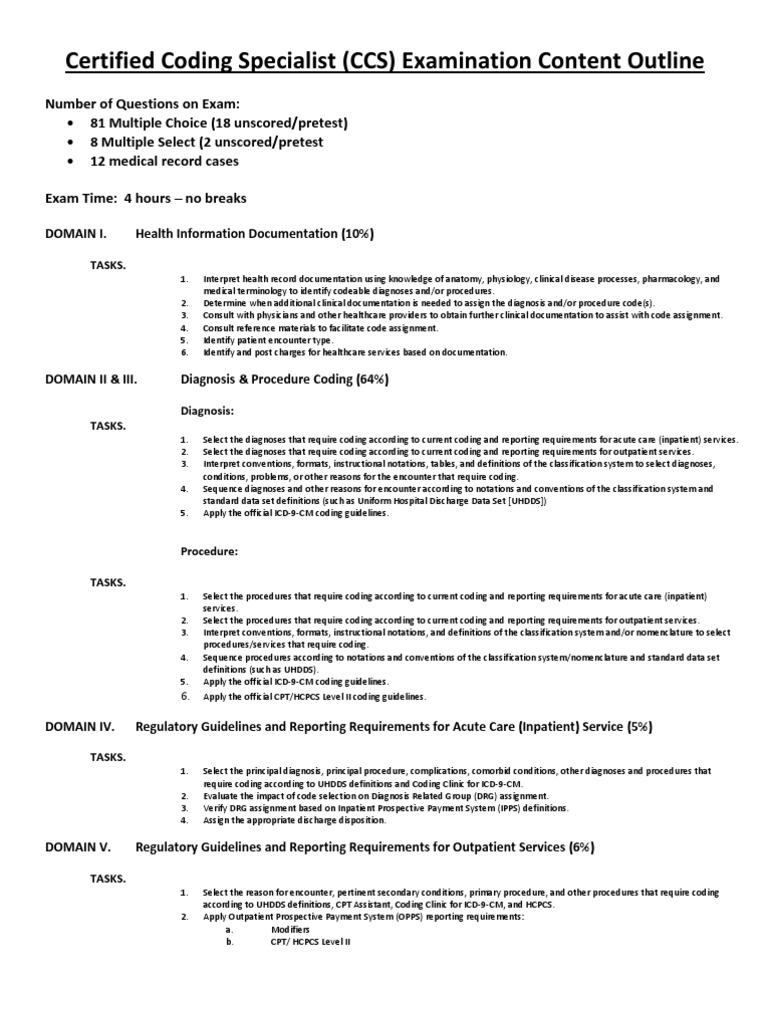 CCS Content Outline | PDF | Medical Diagnosis | Patient