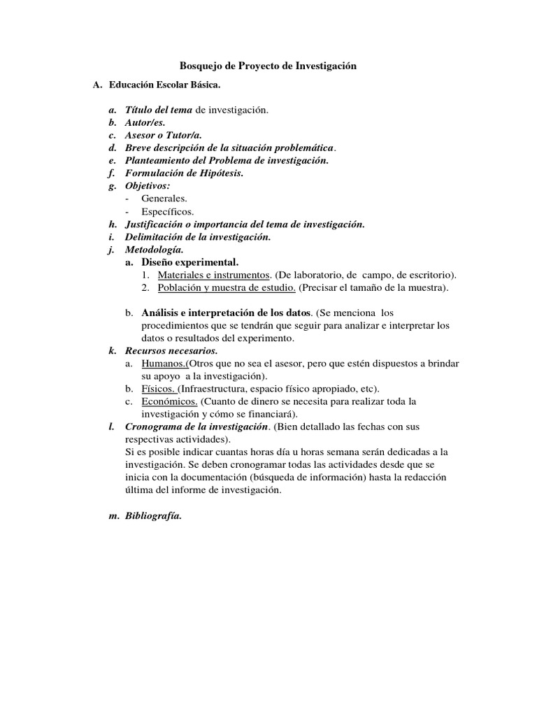 Bosquejo de Proyecto de Investigación | PDF | Experimentar | Método ...