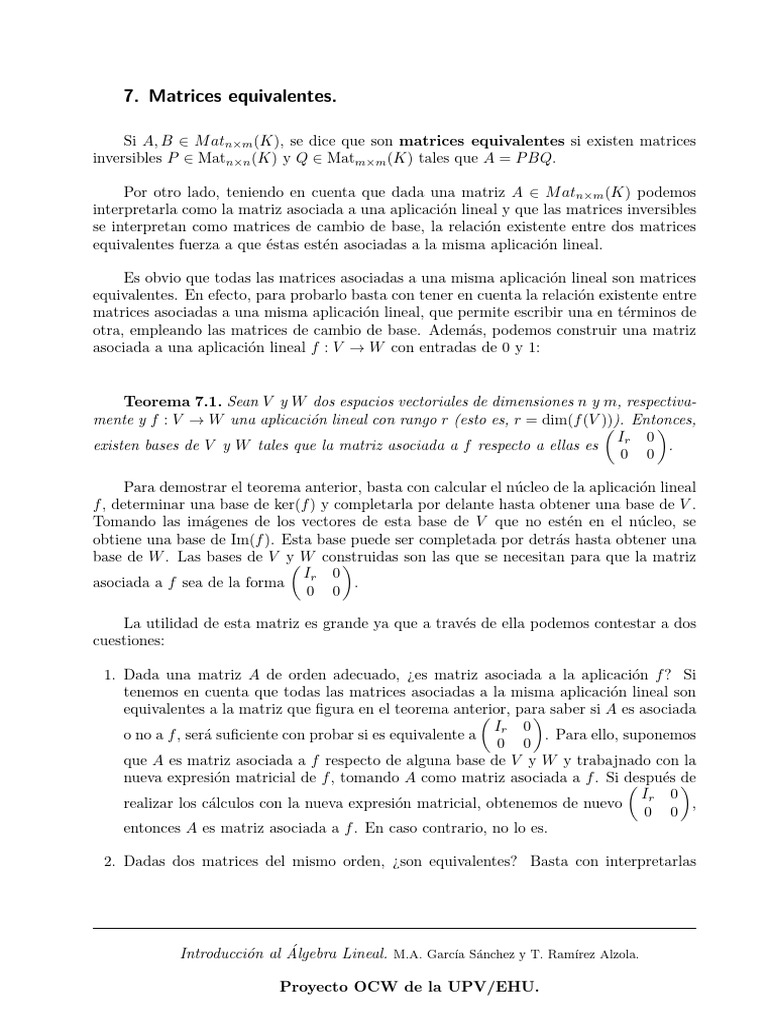 Matrices Equivalentes | PDF | Mapa lineal | Matriz (Matemáticas)