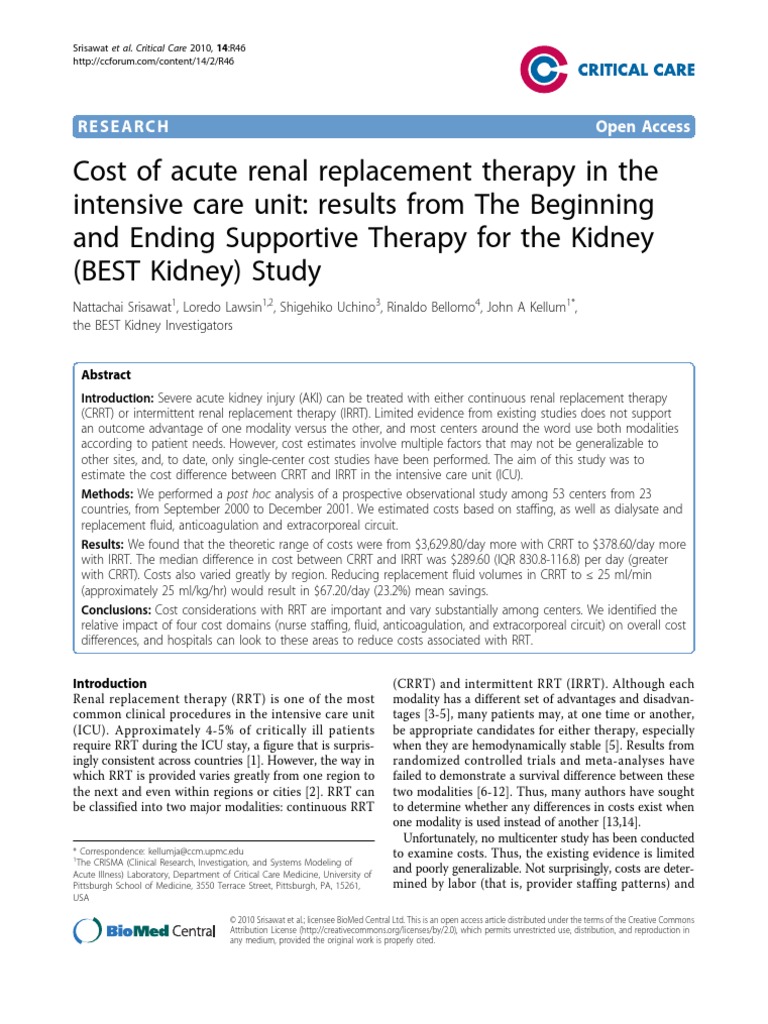BEST Kidney Study | PDF | Dialysis | Intensive Care Unit