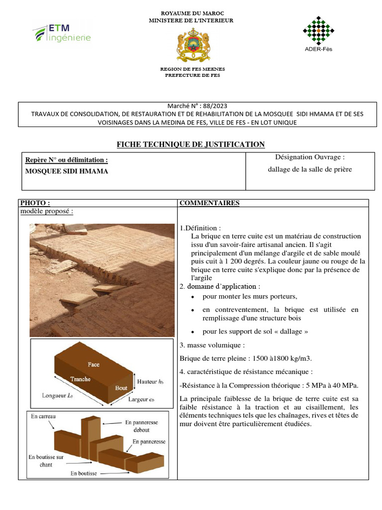 Justif Dallage Brique Pleine | PDF