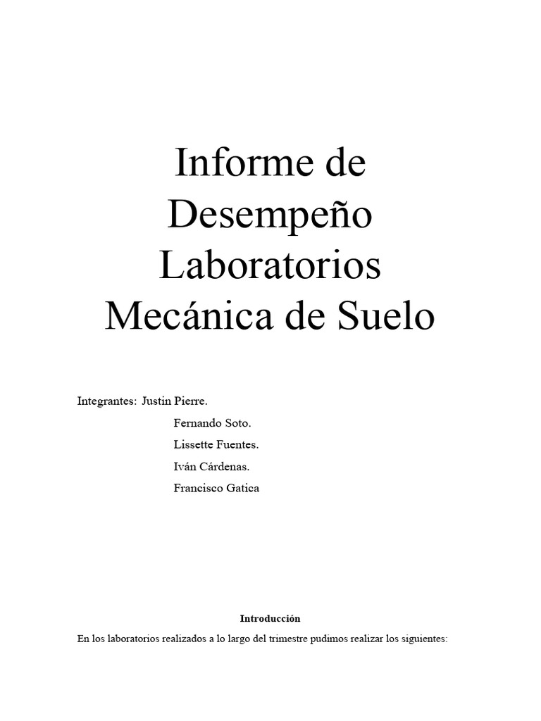 Informe de Desempeño Laboratorios Mecánica de Suelo | PDF