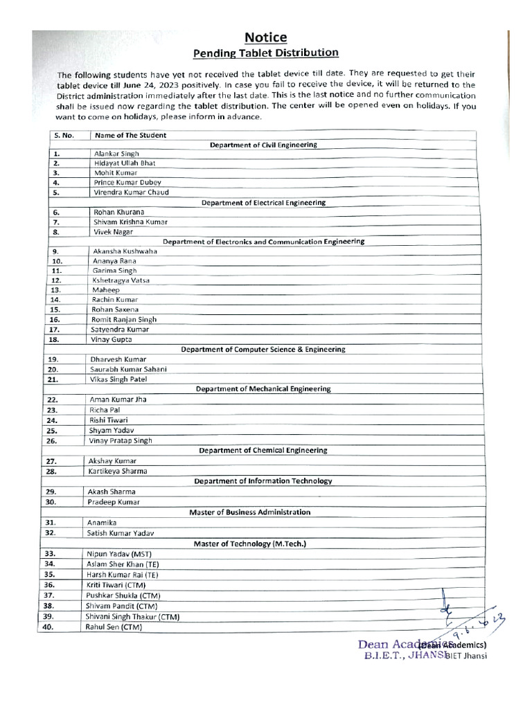 Notice For Tablet Distribution 100623 | PDF