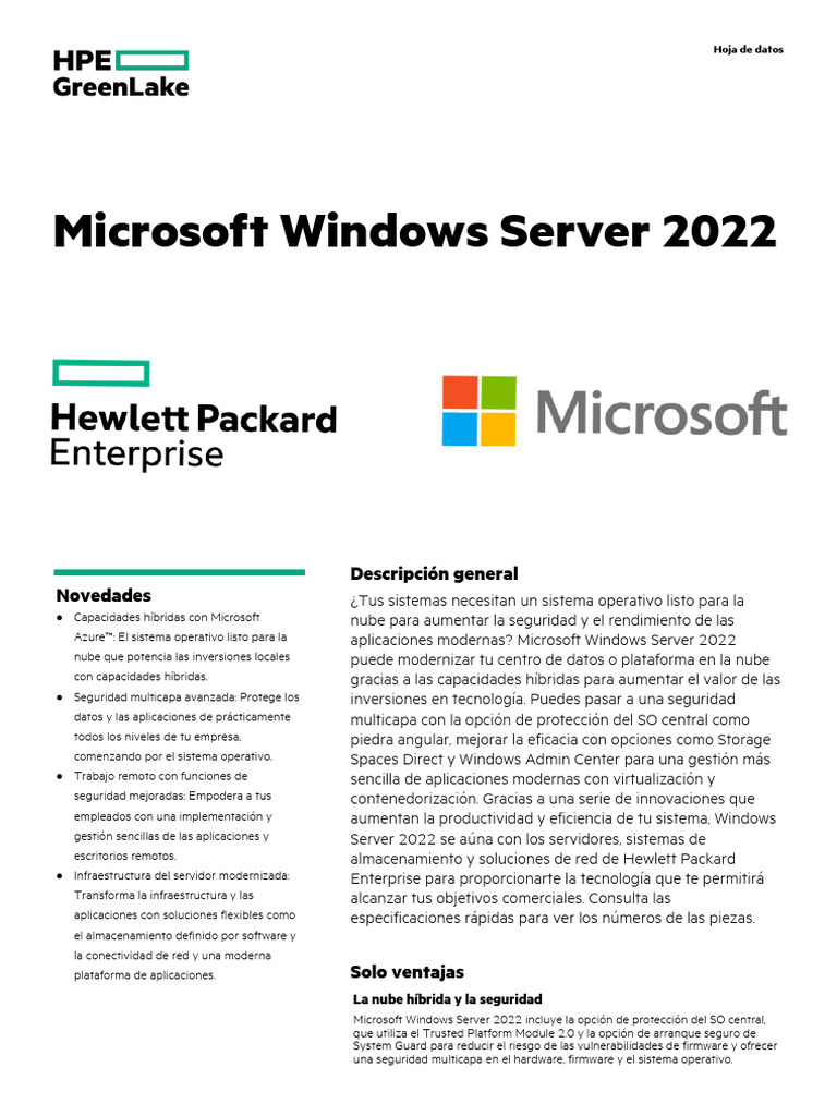 Microsoft Windows Server 2022 HPE GreenLake | PDF | Computación en la ...