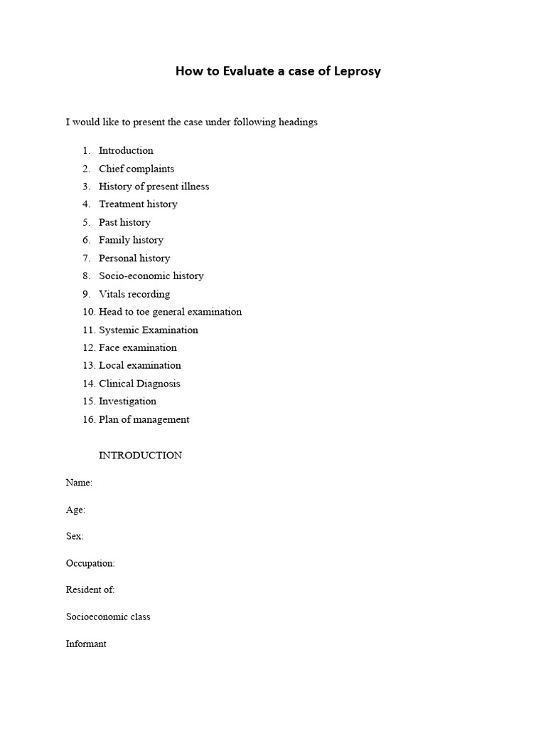 Leprosy Case Evaluation Guide | PDF | Hand | Foot