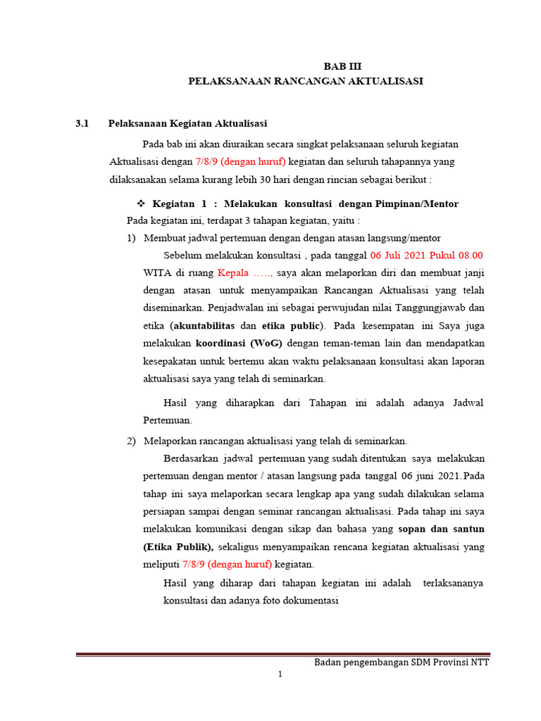 Contoh Bab Iii & Iv Laporan Aktualisasi | PDF | Karier & Perkembangan