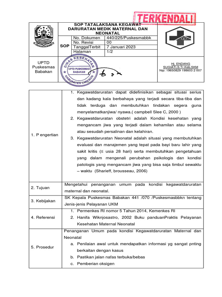 SOP Kegawatdaruratan Maternal & Neonatal | PDF | Pengembangan Diri | Kesehatan Holistik