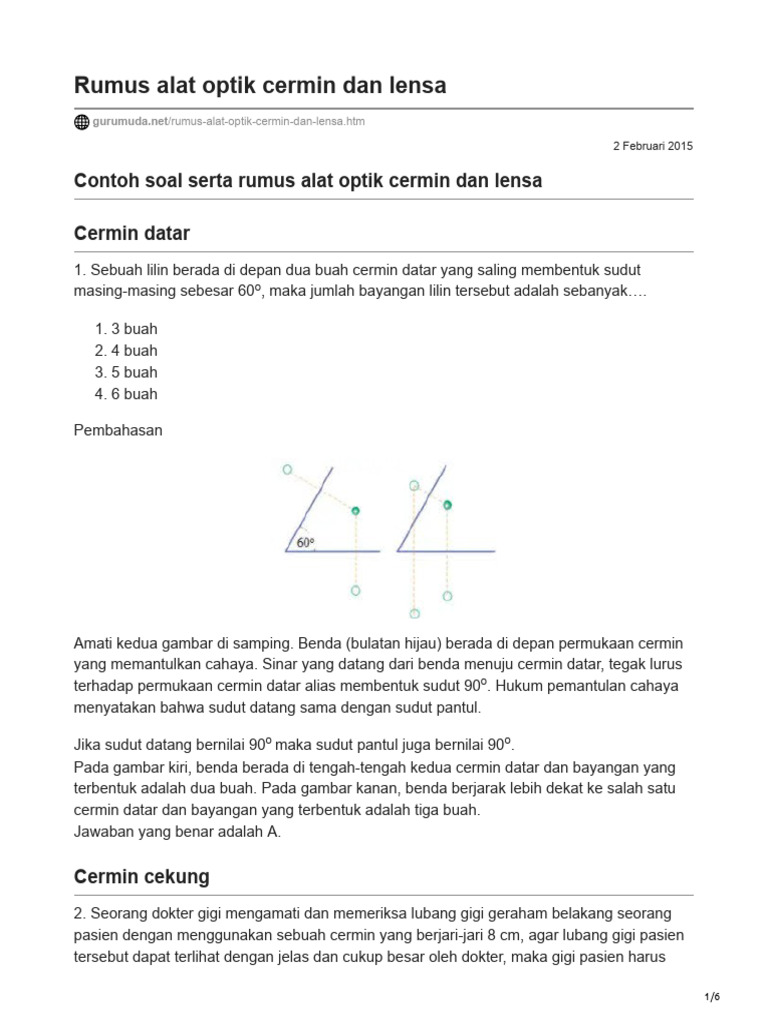 Rumus Alat Optik Cermin Dan Lensa | PDF