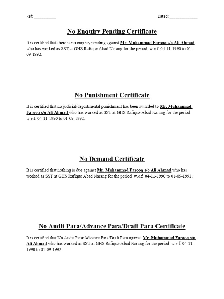 No Inquiry No Demand No Punishment No Audit para Certificate | PDF