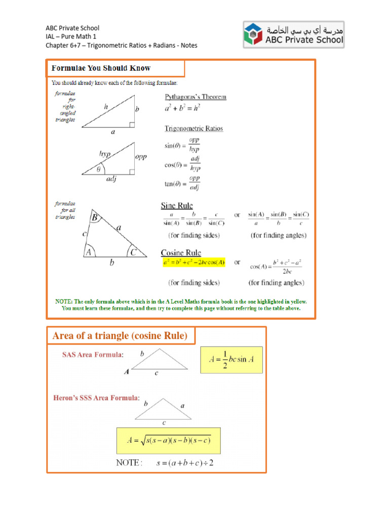 P1 - Ch6+7 Trig Ratios and Radians - Notes | PDF
