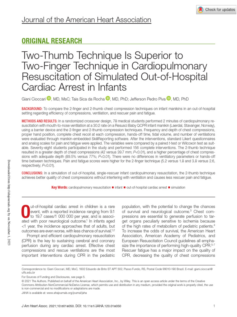 Cioccari Et Al 2021 Two Thumb Technique Is Superior To Two Finger ...
