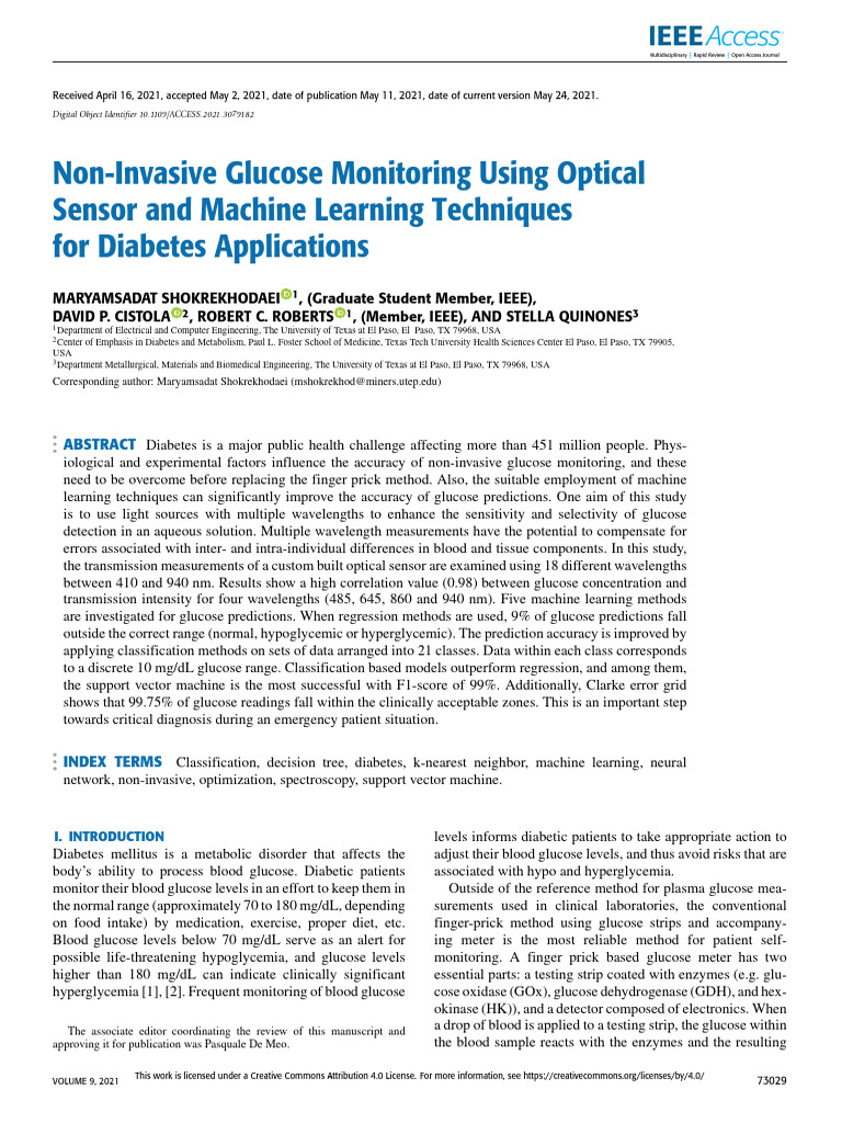 Non-Invasive Glucose Monitoring Using Optical Sensor and Machine ...