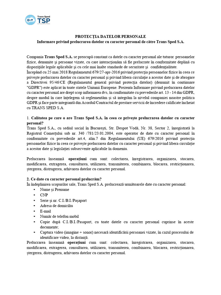 Informare GDPR TSP | PDF