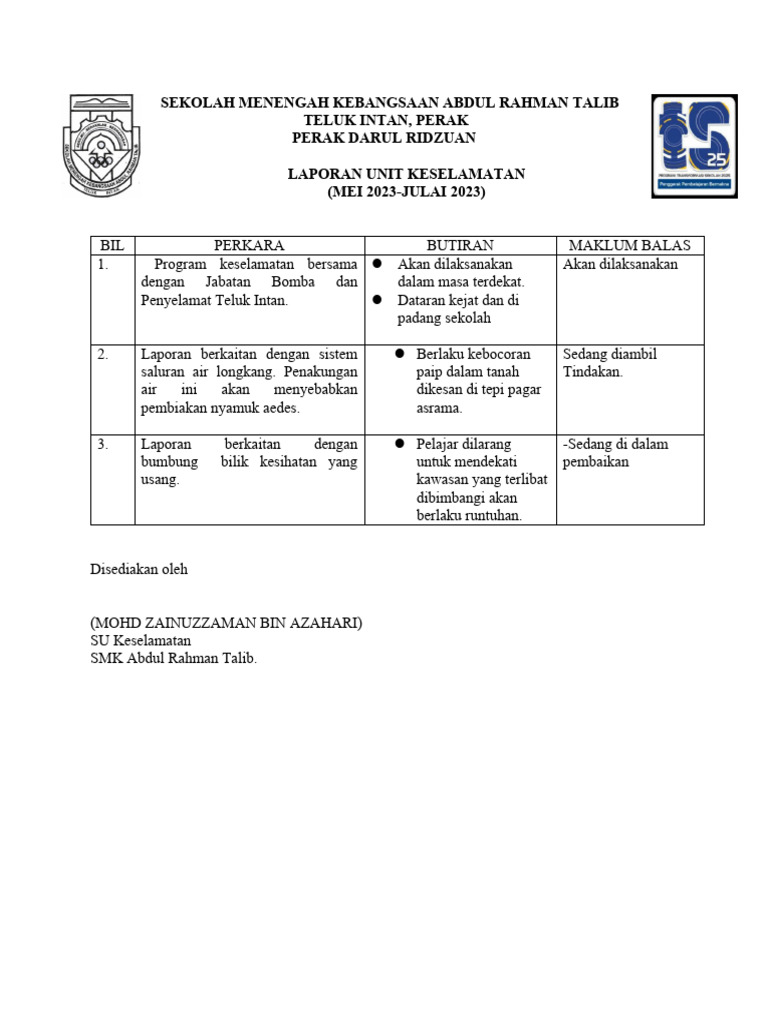 Laporan Unit Keselamatan 2023-260723 | PDF