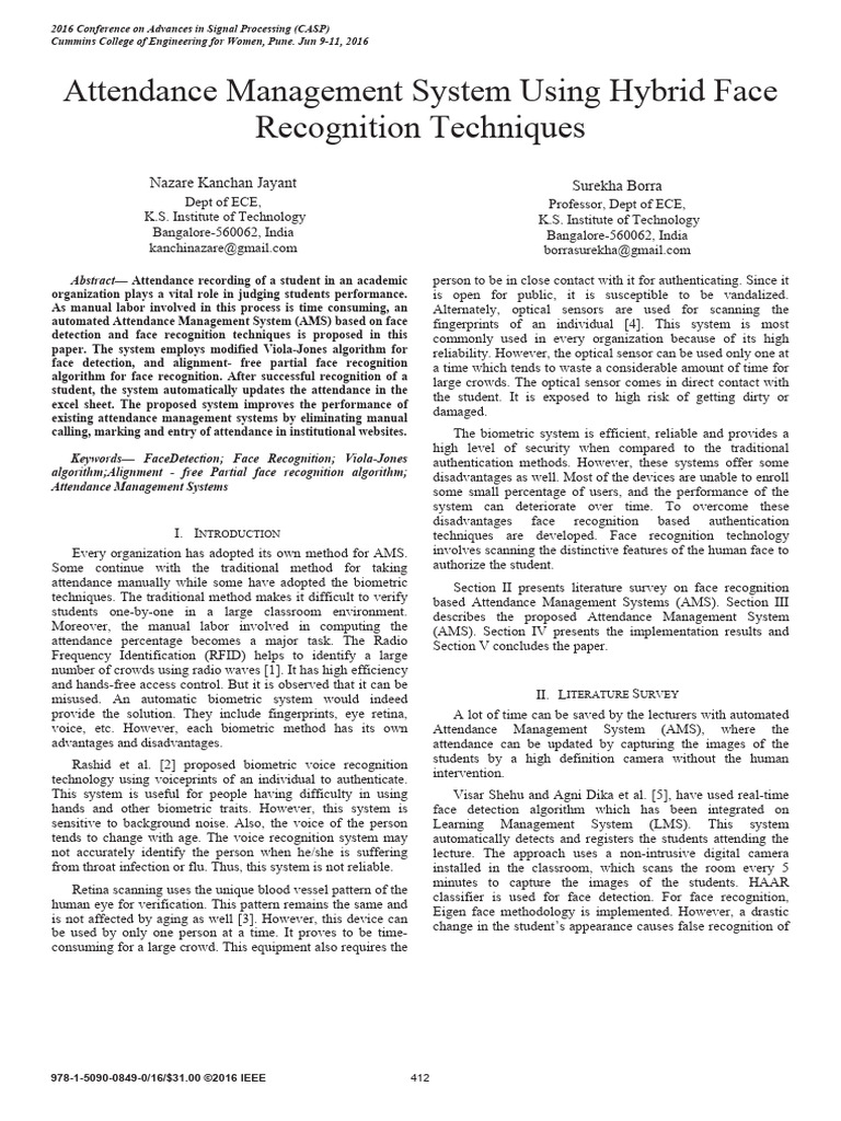 Attendance Management System Using Hybri | PDF | Biometrics | Computing