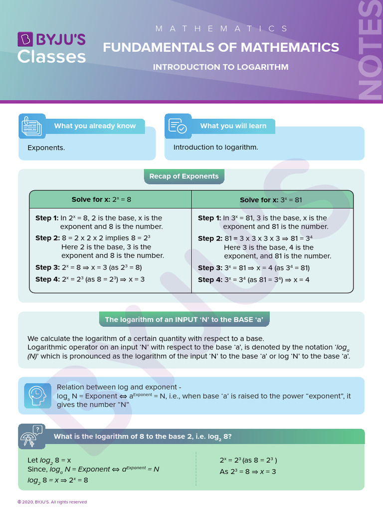 Fundamentals of Mathematics: Introduction To Logarithm | PDF | Exponentiation | Logarithm
