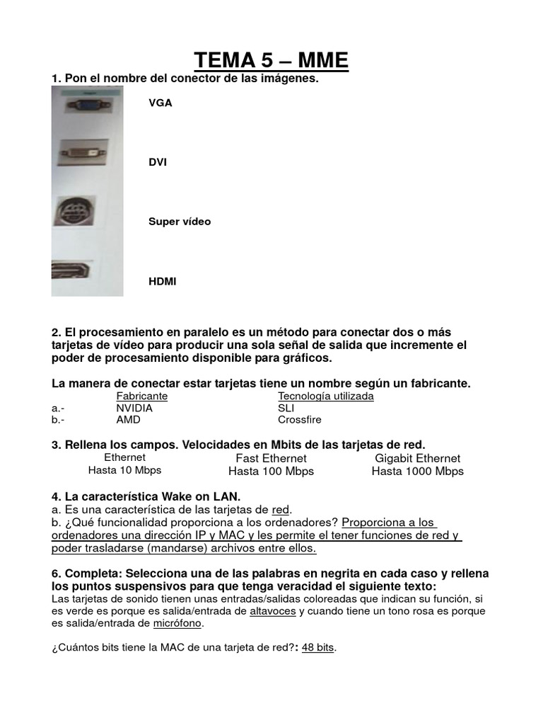 Tema 5 - Mme | PDF | Controlador de interfaz de red | Hdmi