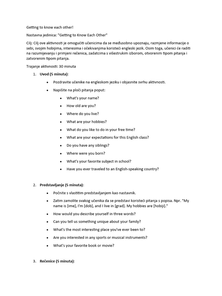 Getting To Know Each Other | PDF