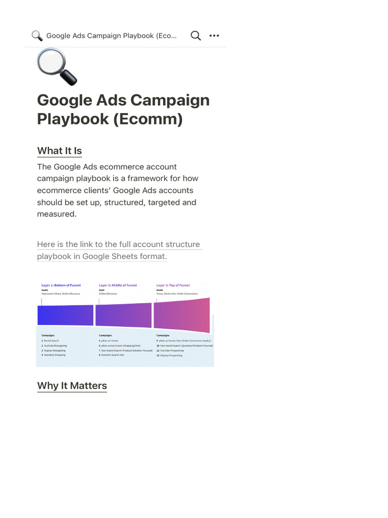 ? Google Ads Campaign Playbook (Ecomm) | Download Free PDF | Brand | Marketing