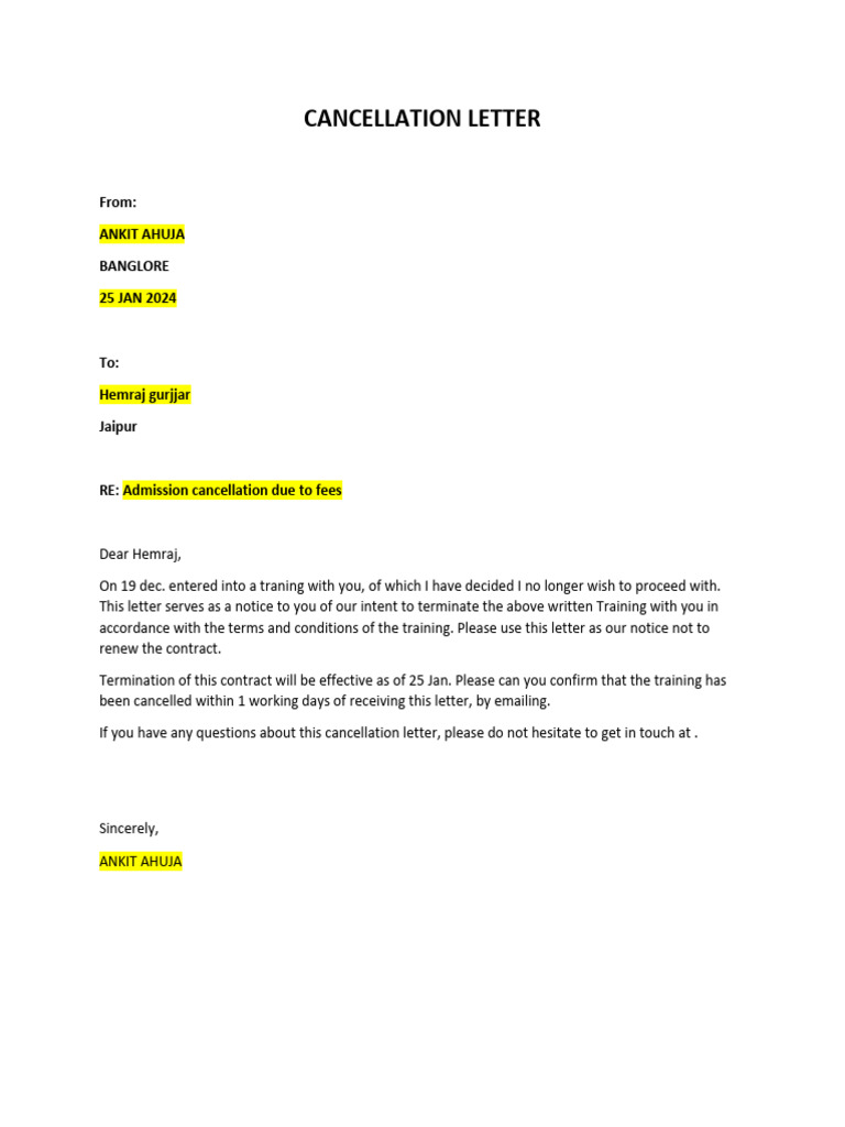 Admission Cancellation Notice | PDF