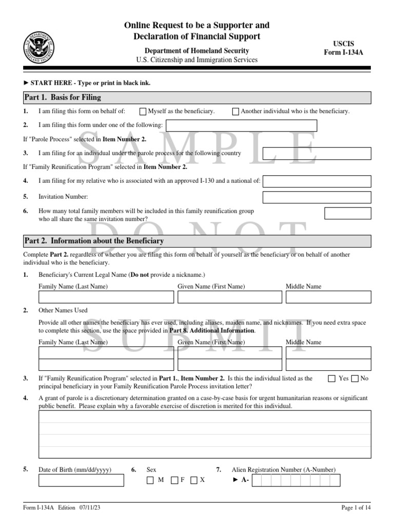 Sample Do Not Submit: Online Request To Be A Supporter and Declaration ...