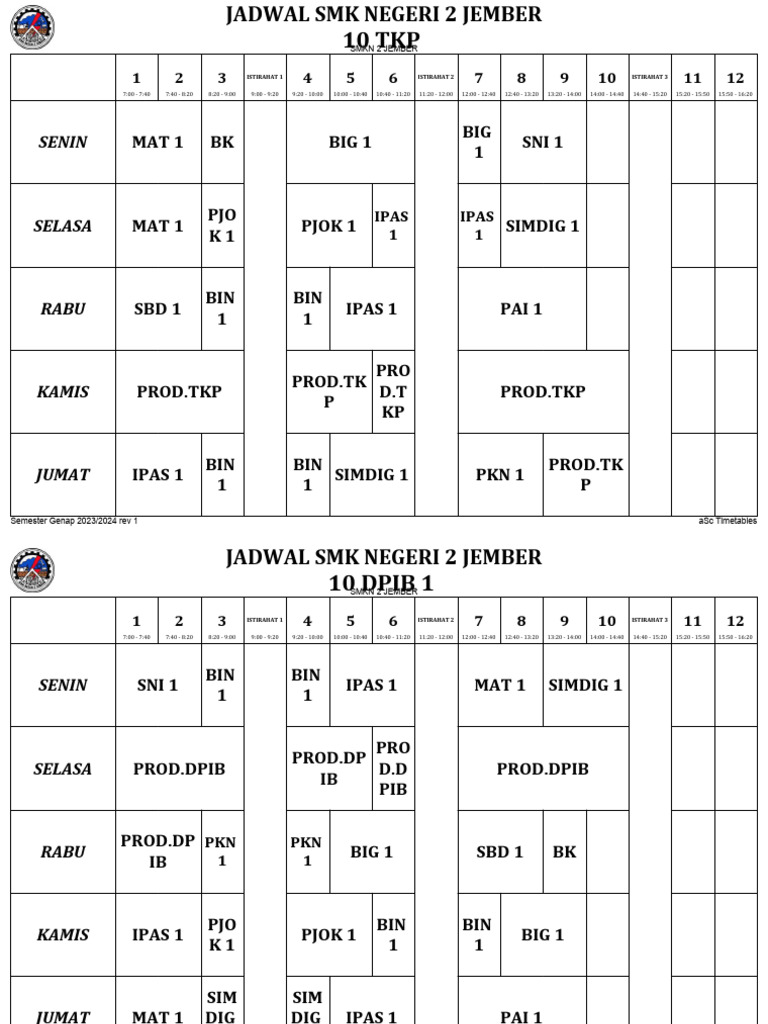 2a. Jadwal Kelas Genap 2023 Rev 3 | PDF