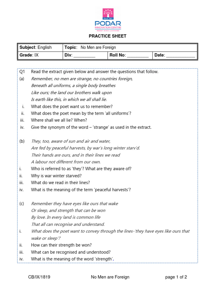 PS - QP - IX - Eng - No Men Are Foreign | PDF