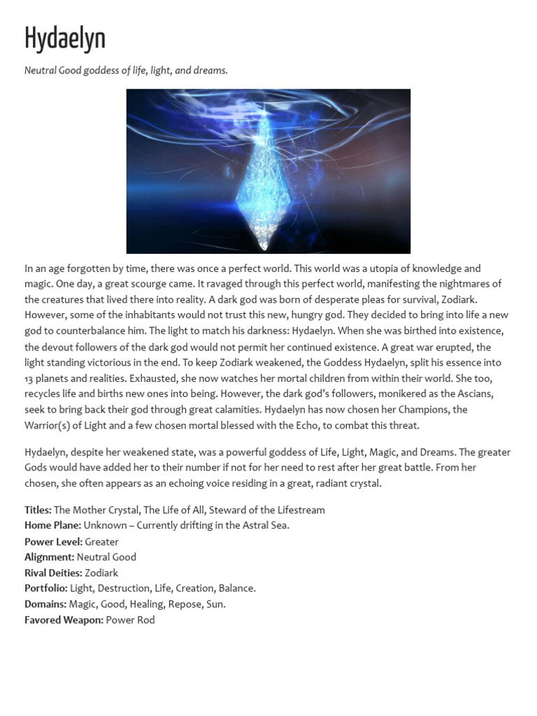 Hydaelyn: Goddess of Light and Life | PDF