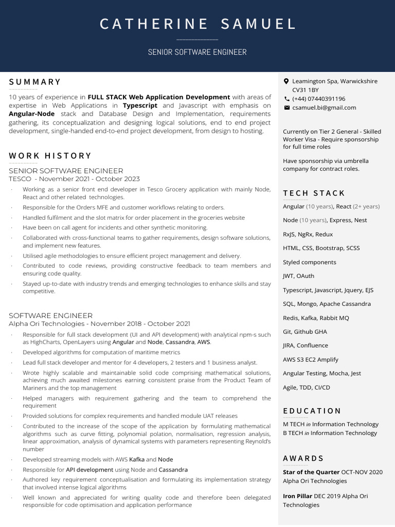 CatherineSamuel CV | PDF | Systems Engineering | Computer Programming