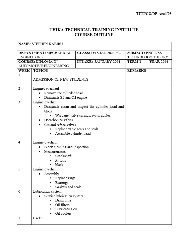 T1 DAE 2 Jan 2024 Engines Tech Practice Course Outline | PDF | Pump ...