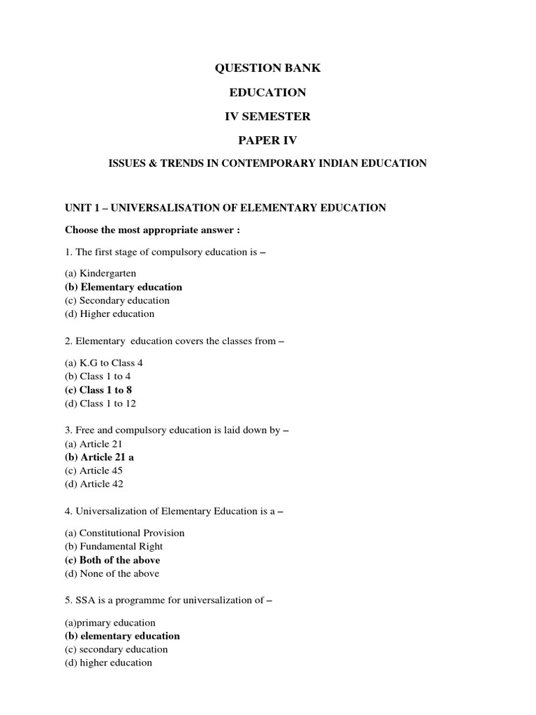 Education IV Question Bank | PDF | Vocational Education