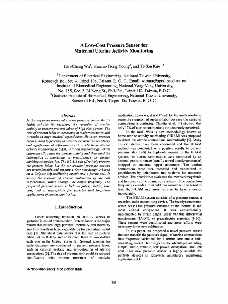 Pressure Sensor of Tocometer | PDF | Childbirth | Inductor