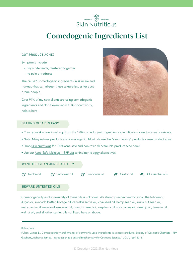 Comedogenic Ingredients List SkinNutritious Worksheets Download Final ...