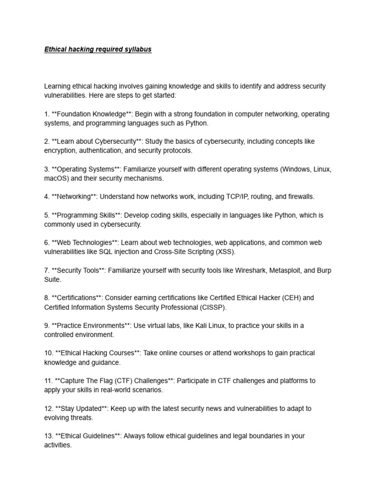 Ethical Hacking Required Syllabus | PDF
