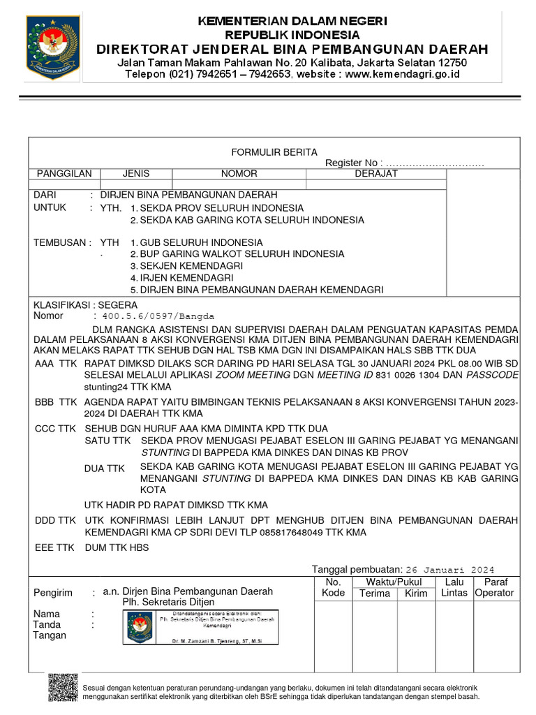 RDG Bimtek Pelaksanaan 8 Aksi Konvergensi Tahun 2023-2024 Di Daerah, Selasa 30 Jan 2024-Subdit ...