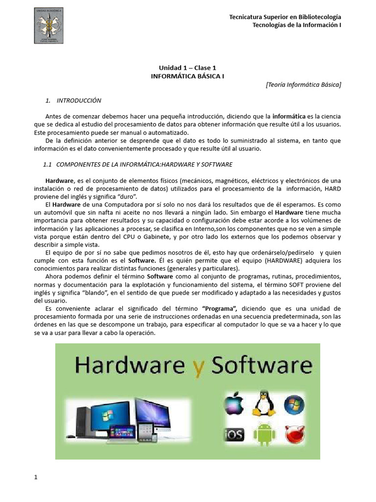 Clase 1 U1 Informatica Basica | PDF | Hardware de la computadora ...