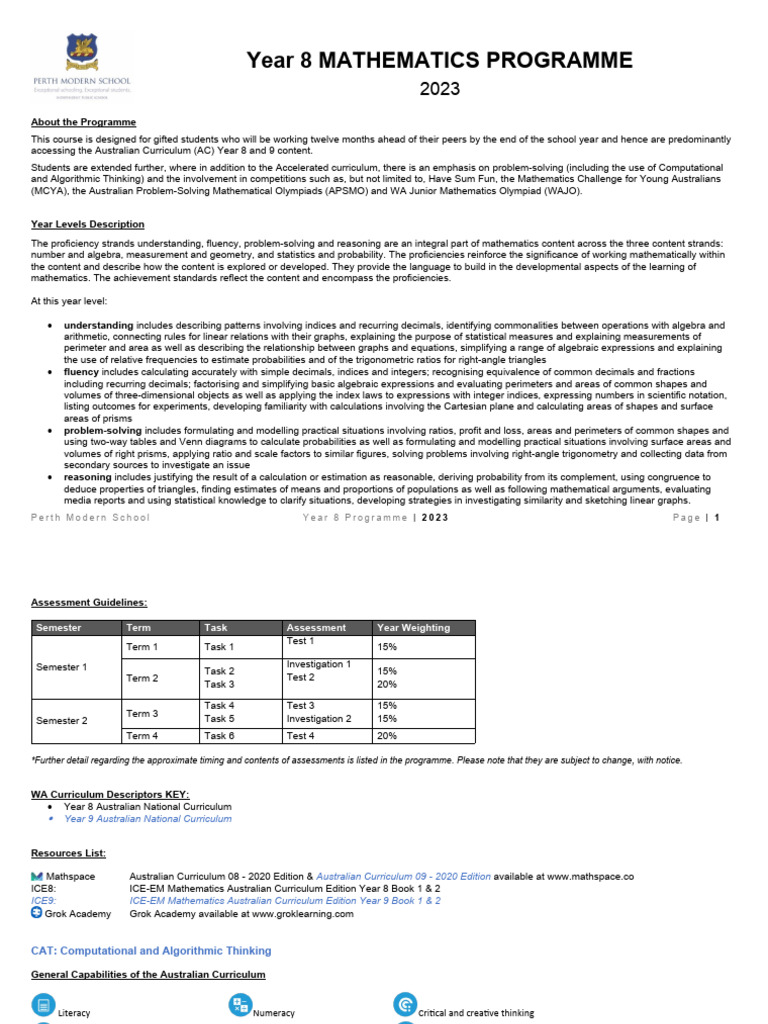 2023 Year 8 Mathematics Programme Final | PDF | Area | Triangle