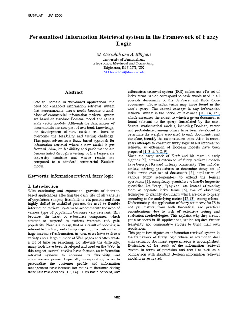 Fuzzy Logic in Information Retrieval | PDF | Information Retrieval | Fuzzy Logic