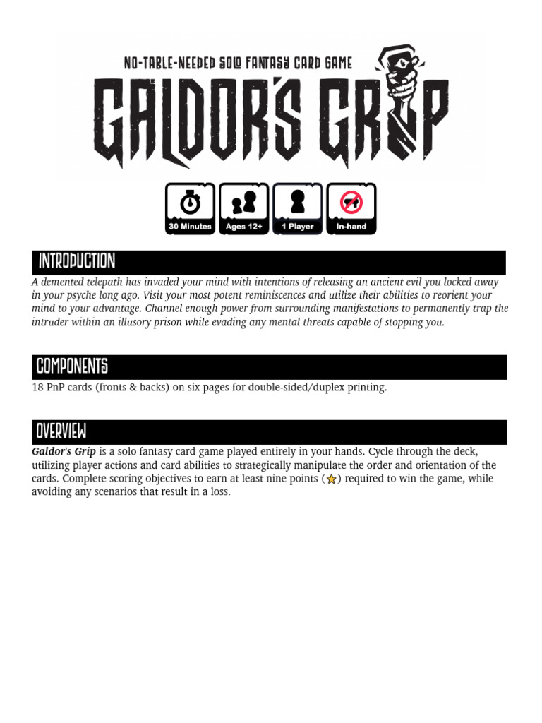 Galdor's Grip: Solo Card Game Rules | PDF | Playing Cards