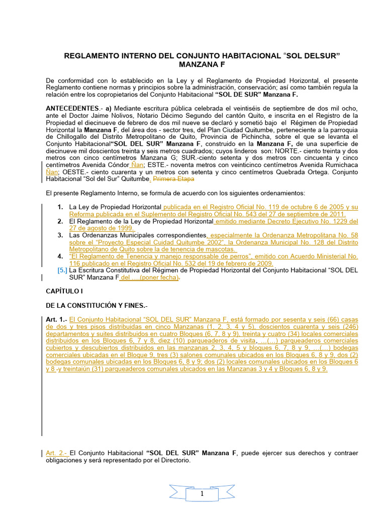 REGLAMENTO INTERNO SOL DEL SUR Modificado | PDF | Condominio | Presupuesto