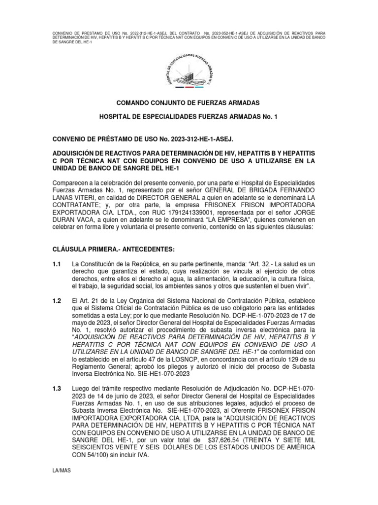 Convenio de Préstamo de Uso Ct-2022-312-He1 Cor 27 Jun | PDF | Mediación | Póliza de seguros