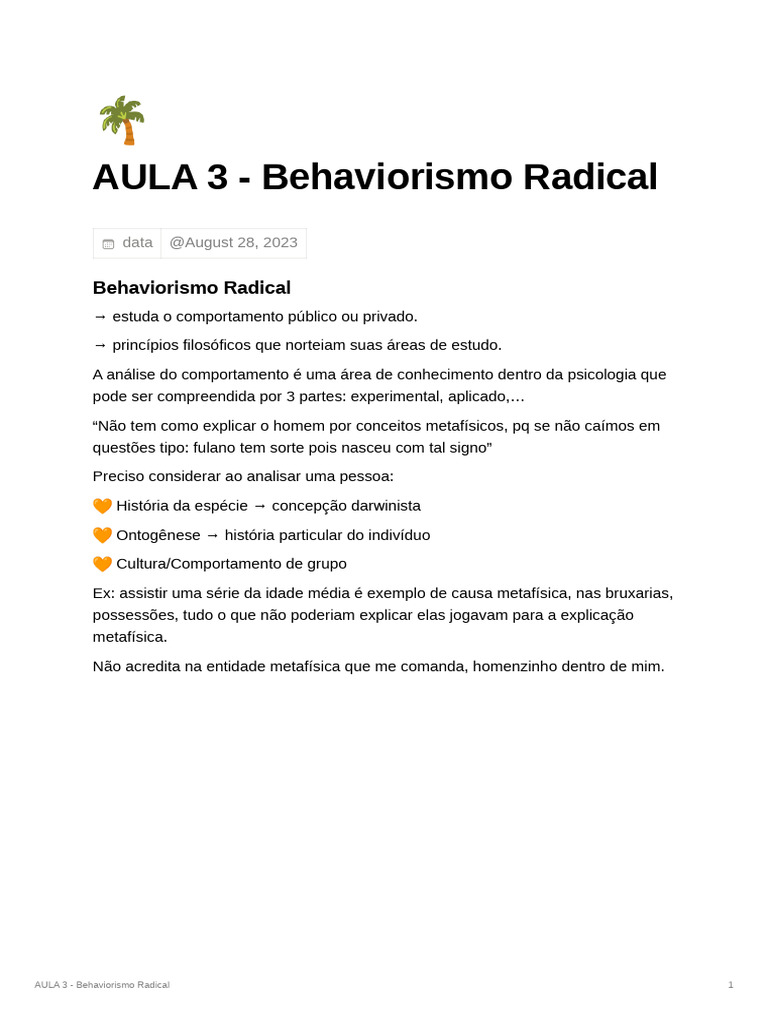 AULA 3 - Behaviorismo Radical | PDF | Behaviorismo | Mente