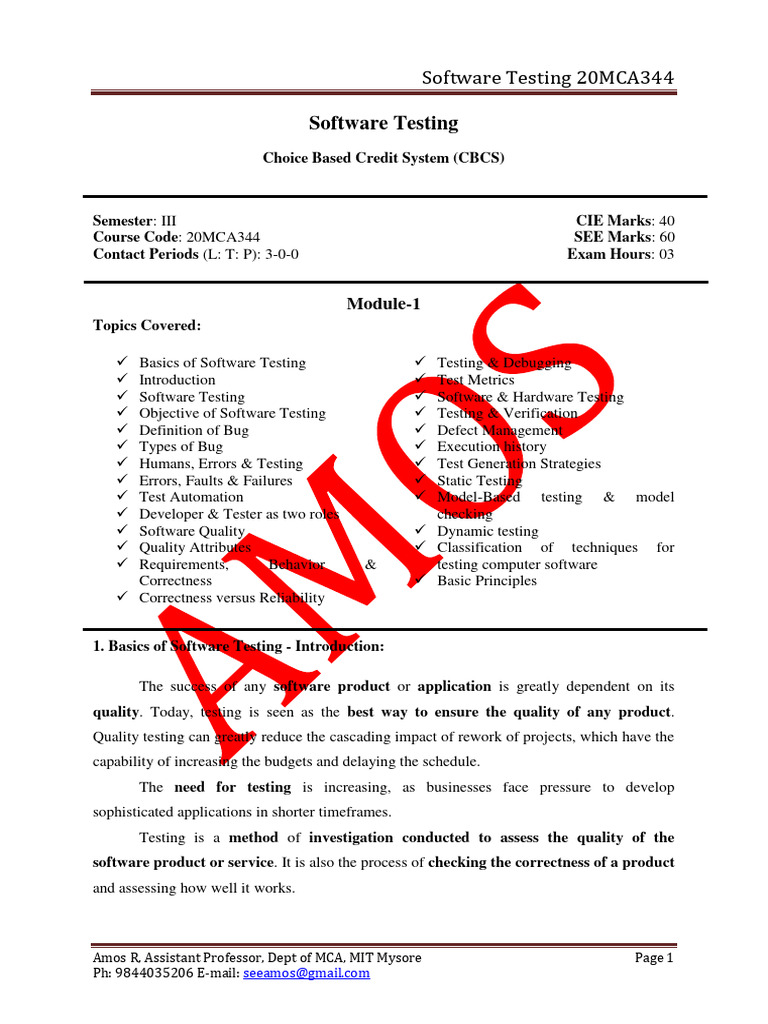 Software Testing Module 1 Amos R Pdf Software Testing 1935
